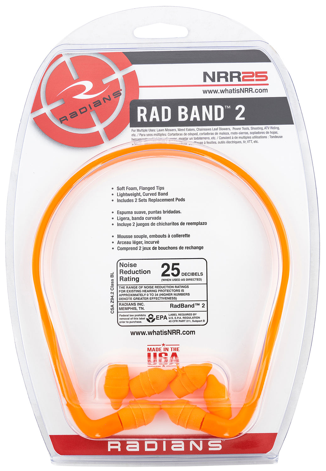 Radians RB210CS Rad-Band 2 25 dB Behind The Neck Orange Ear Buds with ...