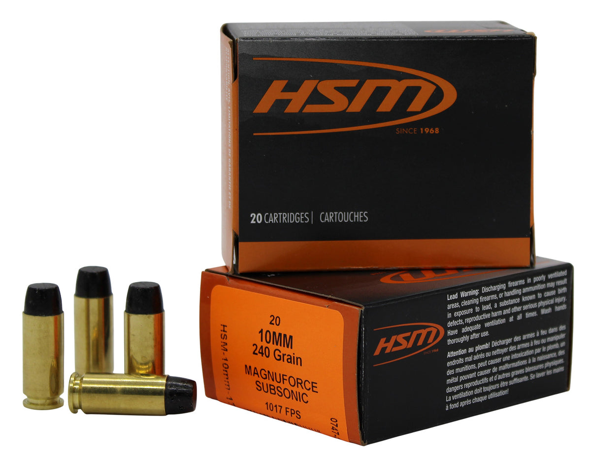 HSM 10MM17N 10mmAuto Subsonic 240gr Hard Cast Long Flat Nose 20 Per Bo ...