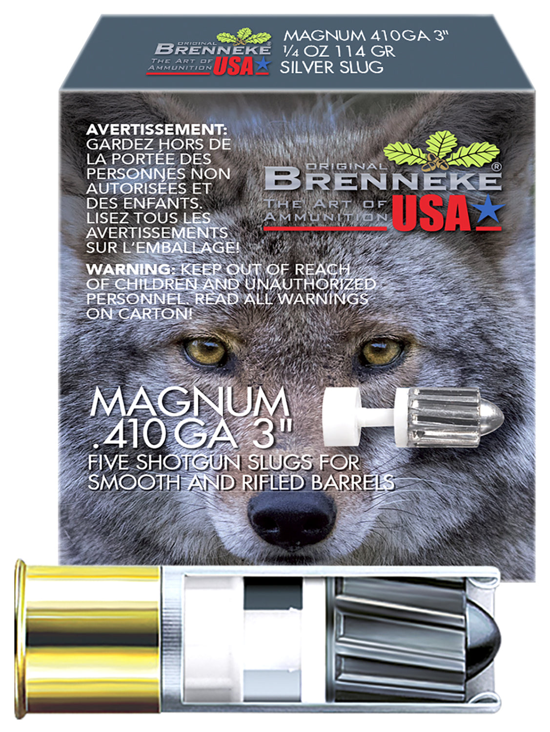 Brenneke SL4103M Magnum 410Gauge 3" 1/4oz Slug Shot 5 Per Box/90 Case ...